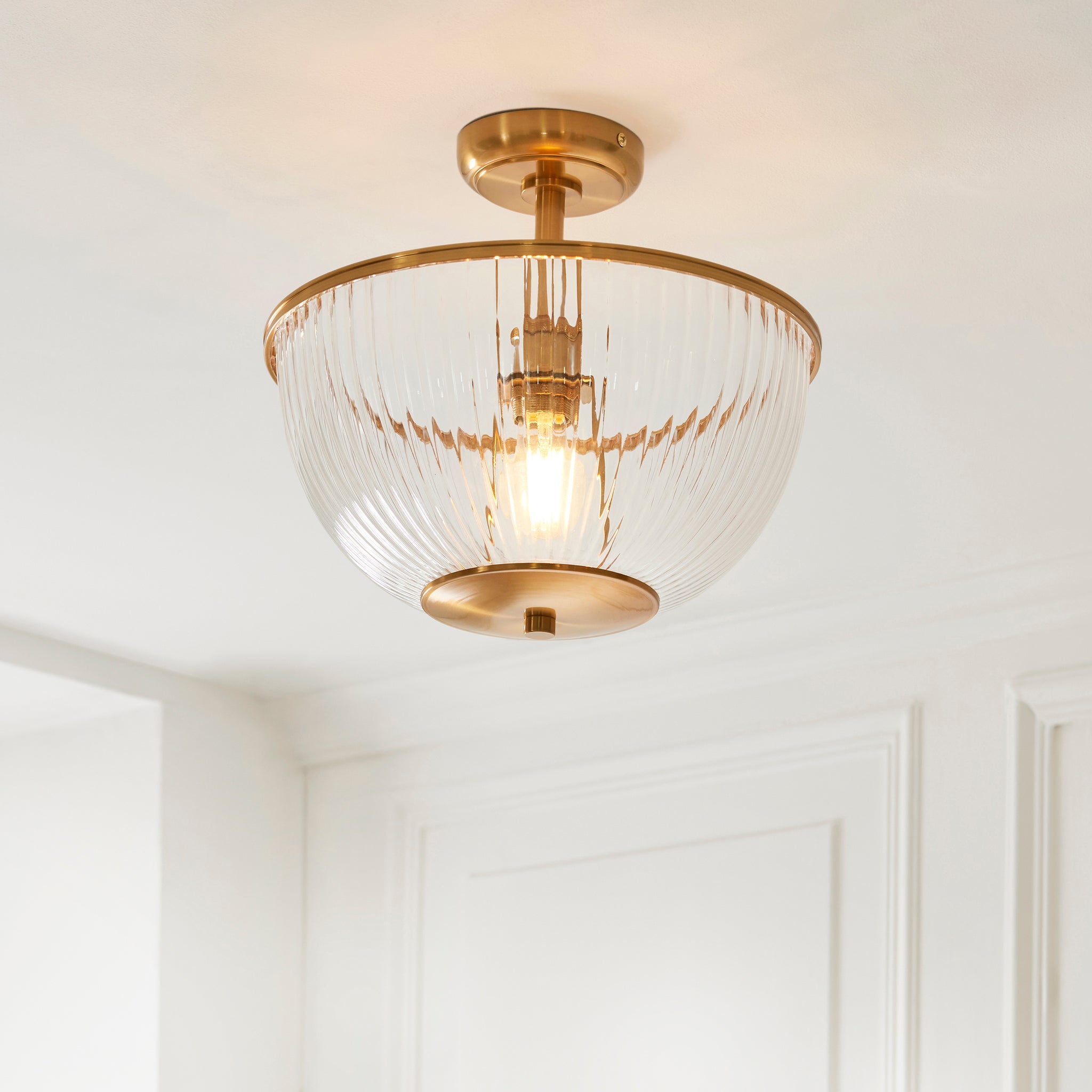Endon Somerset Uplighter Flush Ceiling Light - Vintage Brass Finish