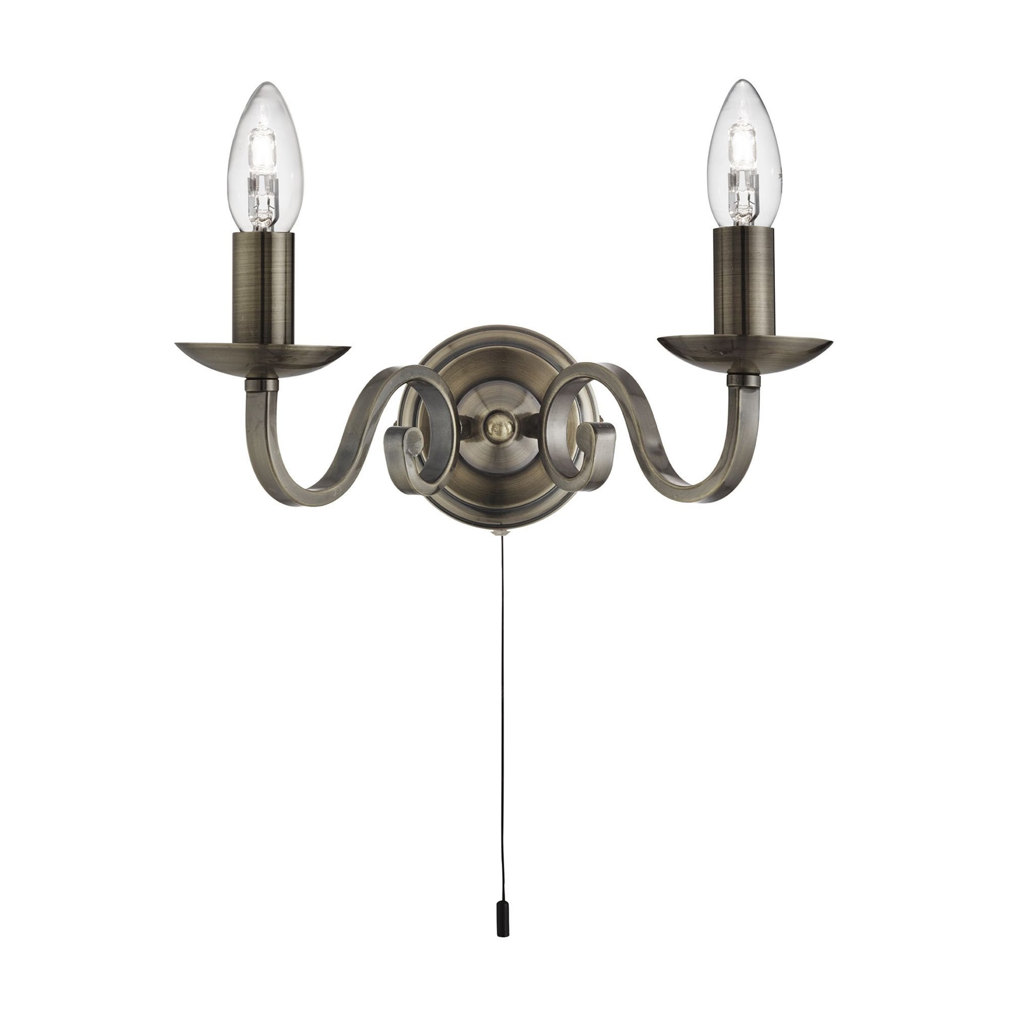 Searchlight Rankin Antique Brass 2 Light Wall Bracket With Candle Styl