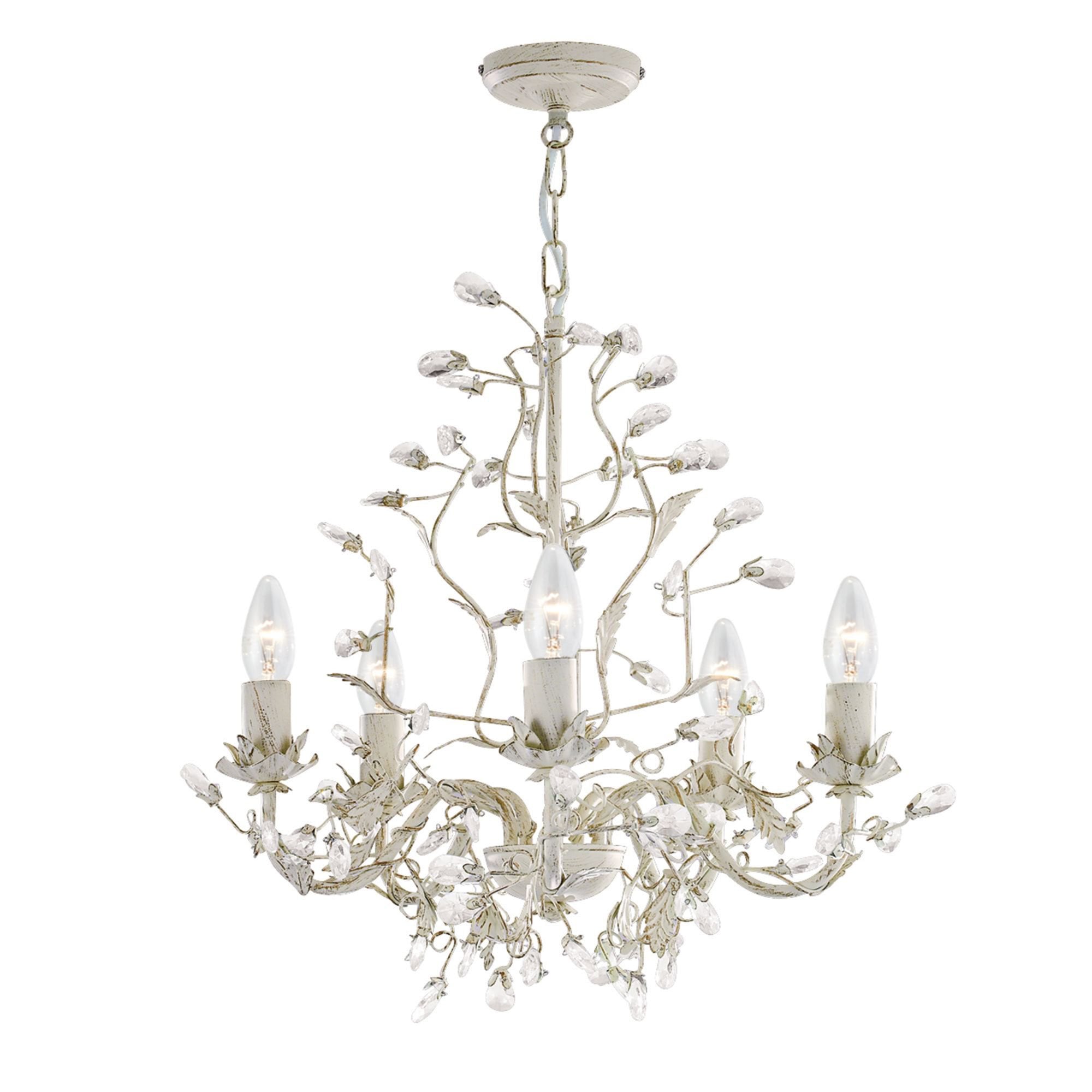 Searchlight Aikin Cream Gold Finish 5 Light Chandelier With Crystal Dr