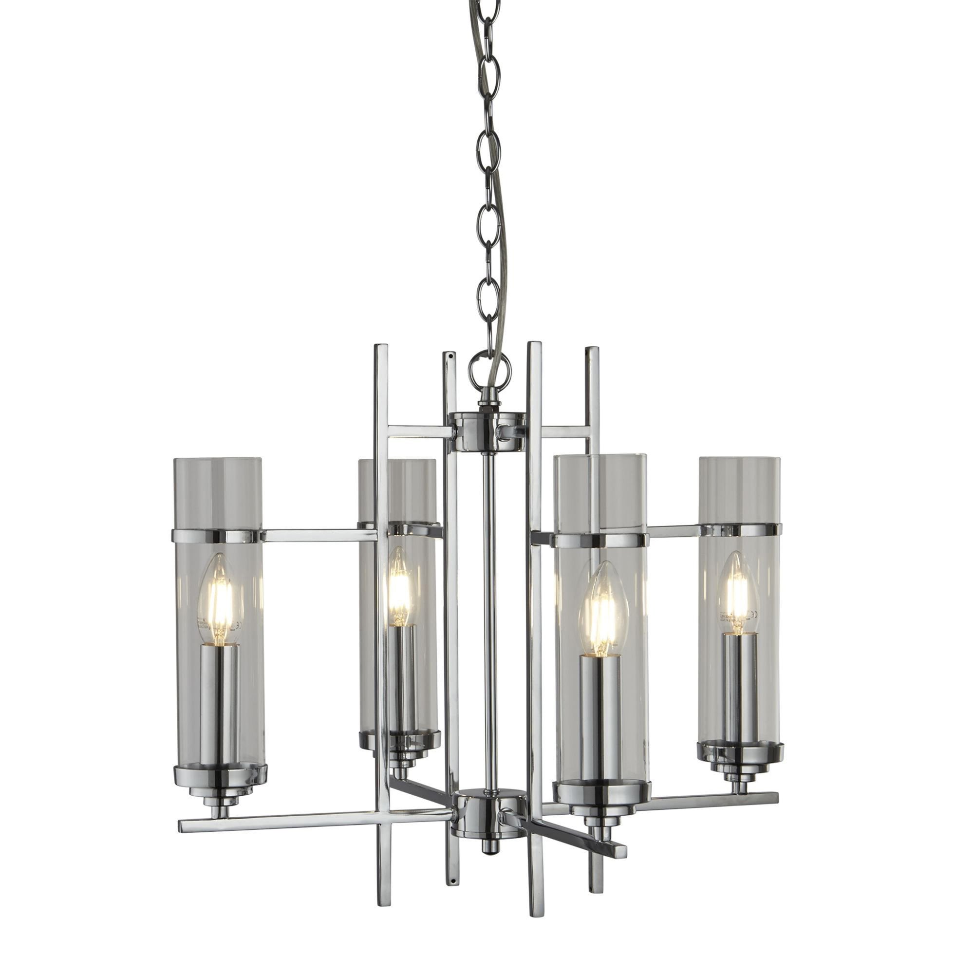 Searchlight Mere Chrome 4 Light Fitting With Clear Glass Cylinder Shad