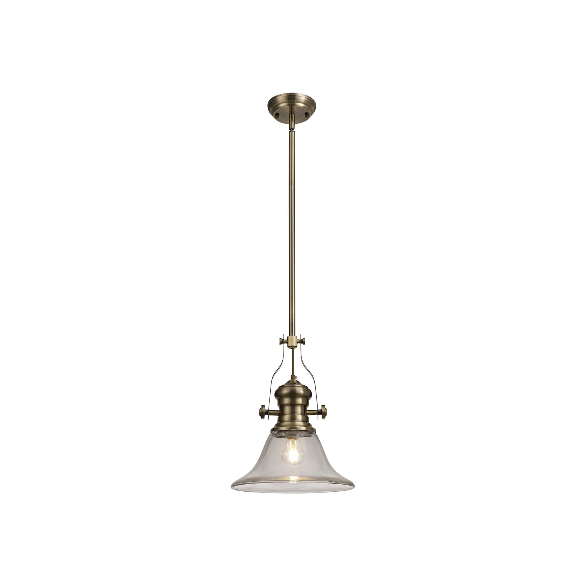 Fabula Epping Single Pendant - 30cm Smooth Bell Glass Shade - Antique