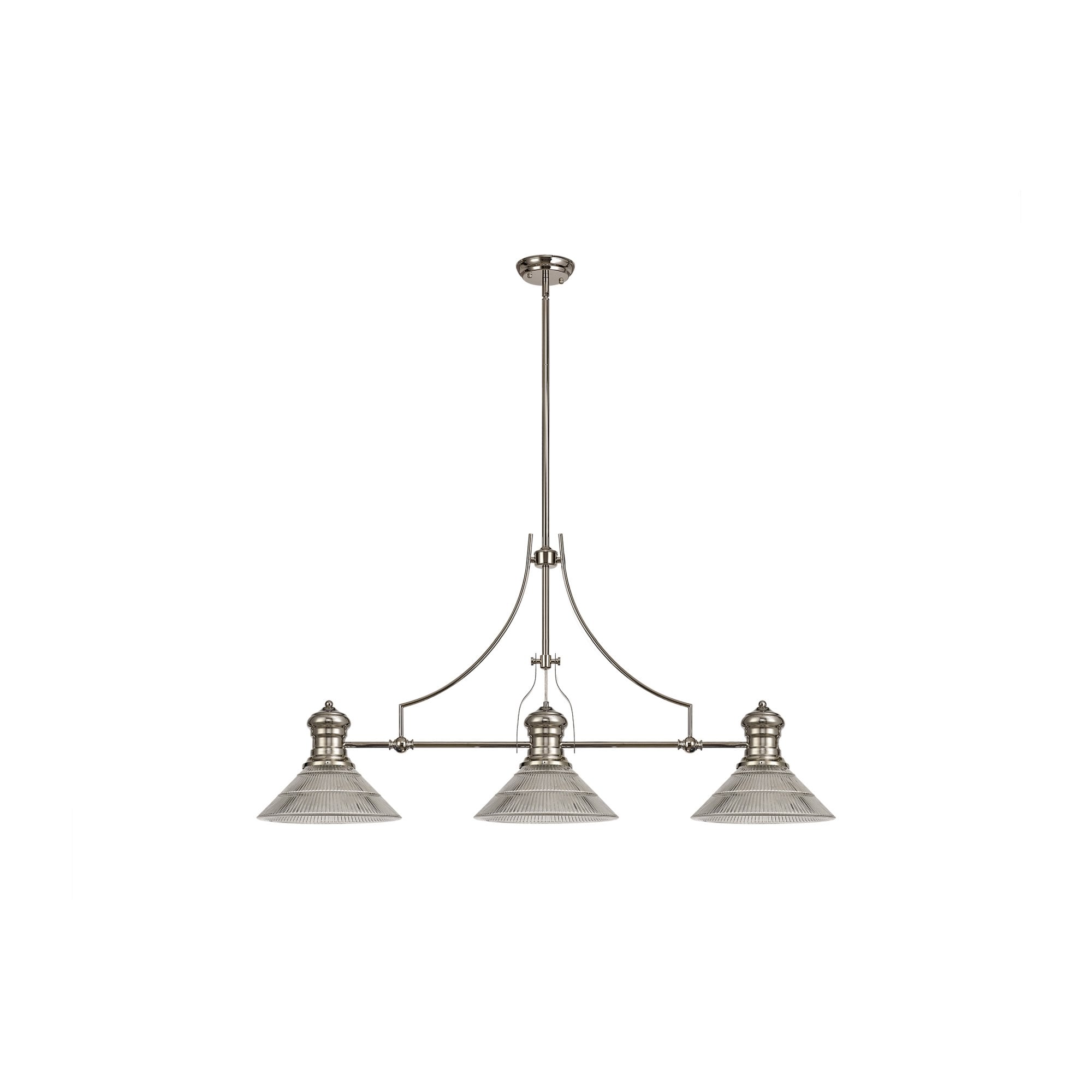 Fabula Epping 3 Light Linear Pendant - 30cm Cone Glass Shades - Polish