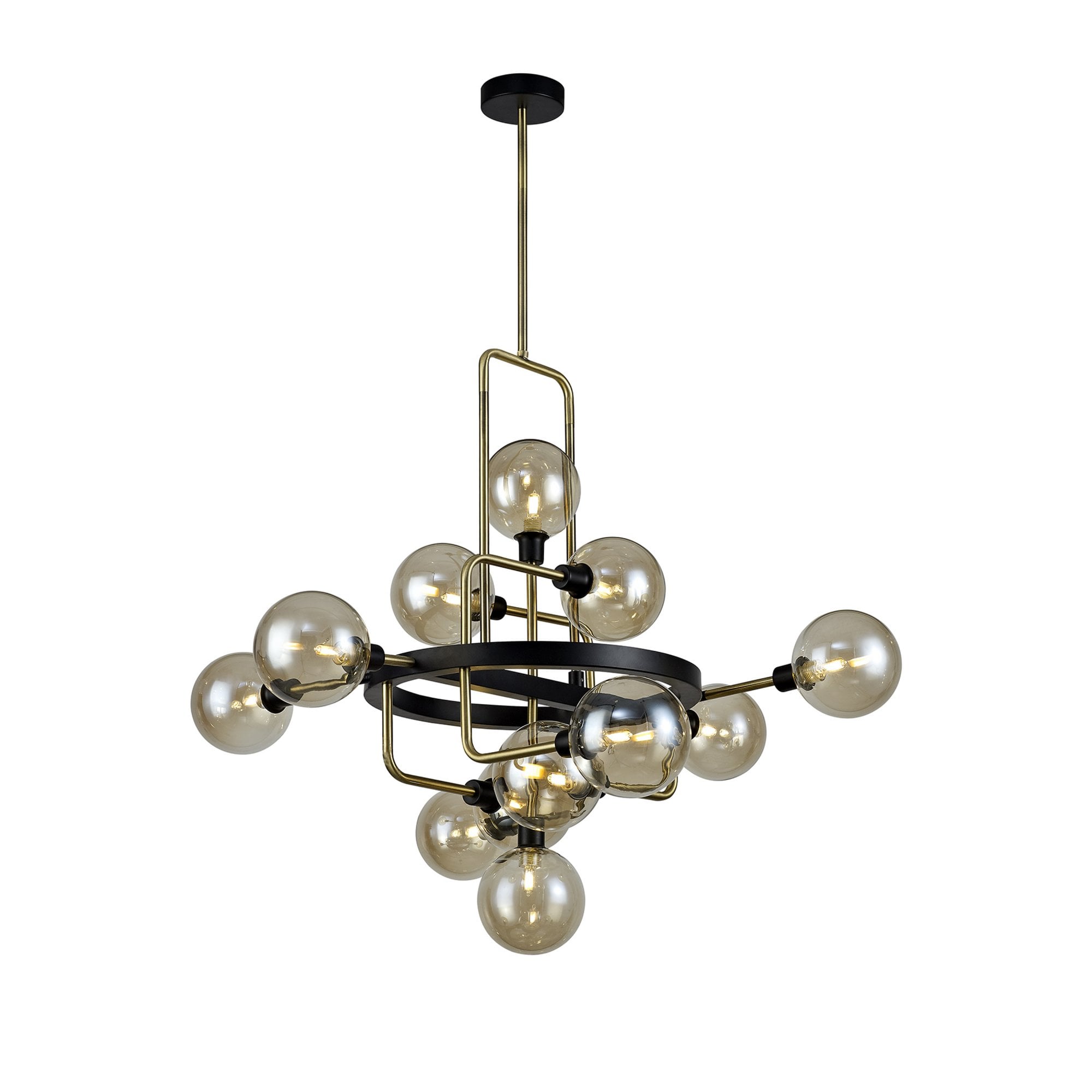 Fabula Appleby 12 Light Fixed Pendant - Matt Black, Antique Brass & Co
