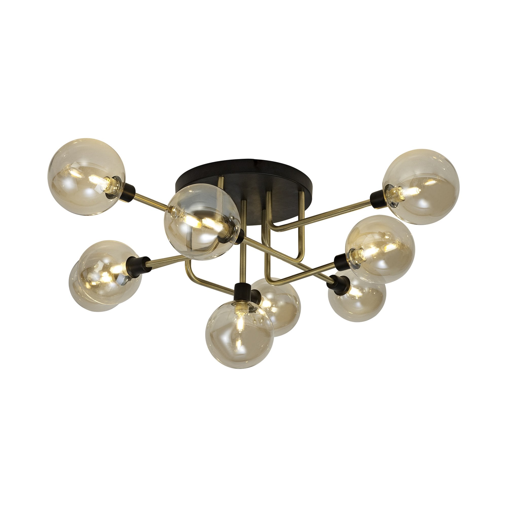 Fabula Appleby 9 Light Flush Light - Matt Black, Antique Brass & Cogna