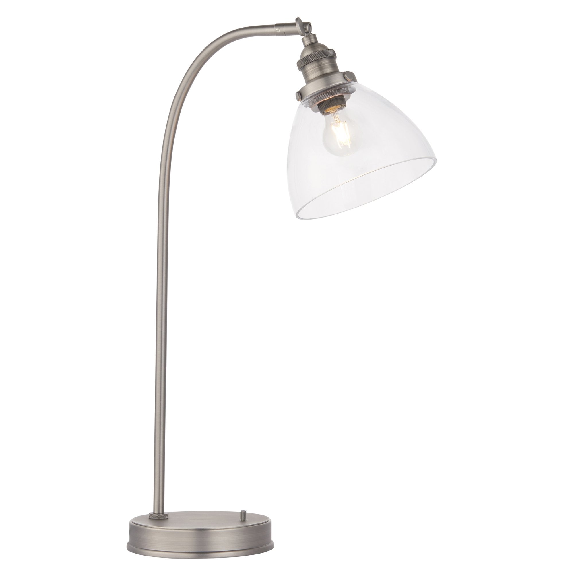 Endon Hansen Single Light Table Lamp - Brushed Silver Paint & Clear Gl