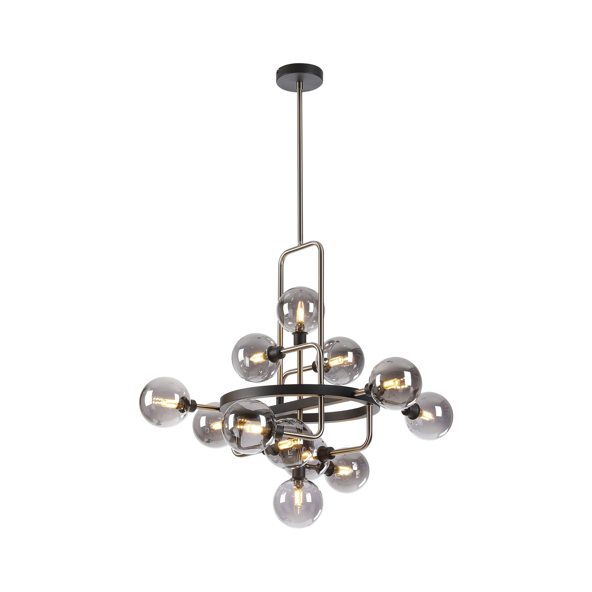 Fabula Appleby 12 Light Fixed Pendant - Graphite, Satin Nickel & Smoke