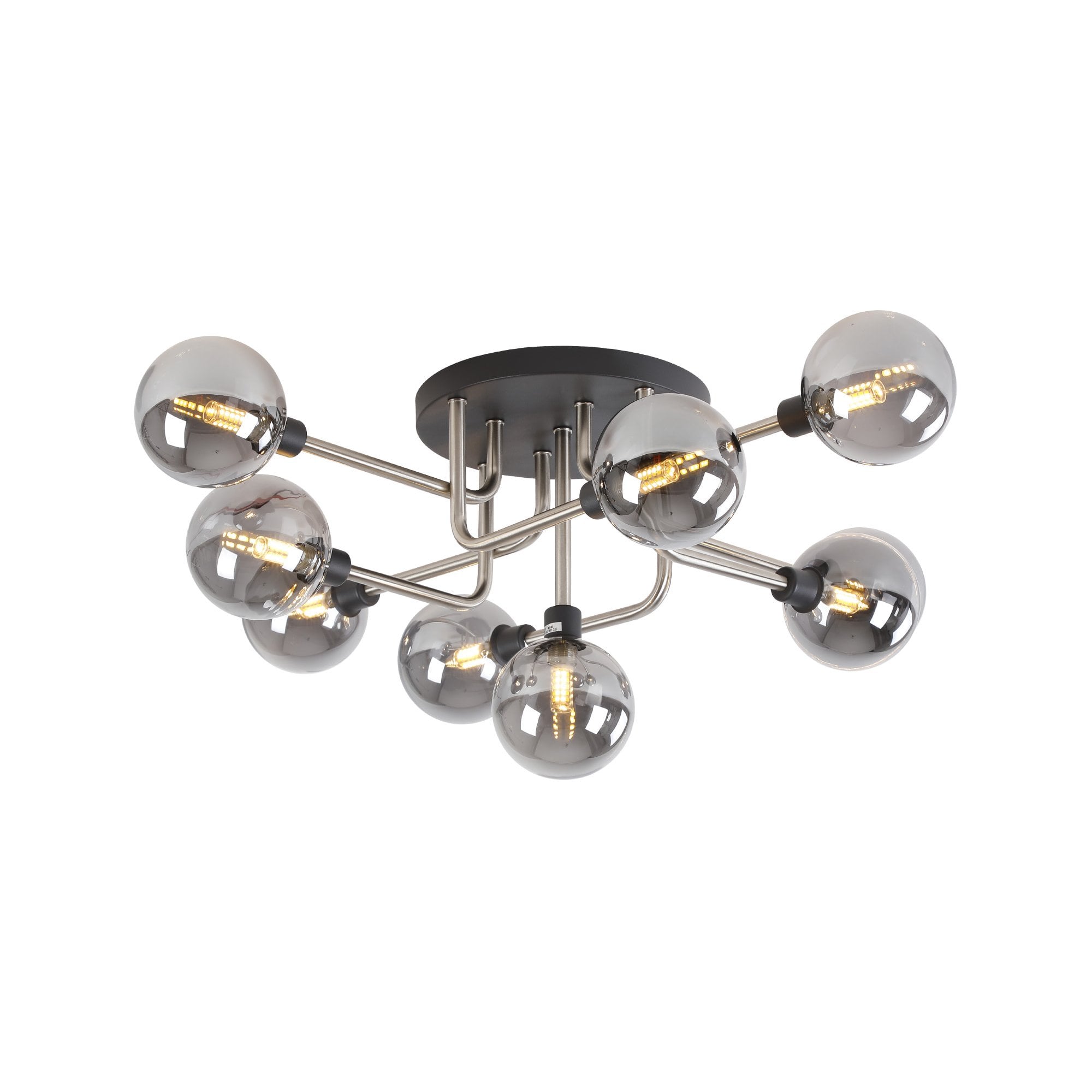 Fabula Appleby 9 Light Flush Light - Graphite, Satin Nickel & Smoke Gl