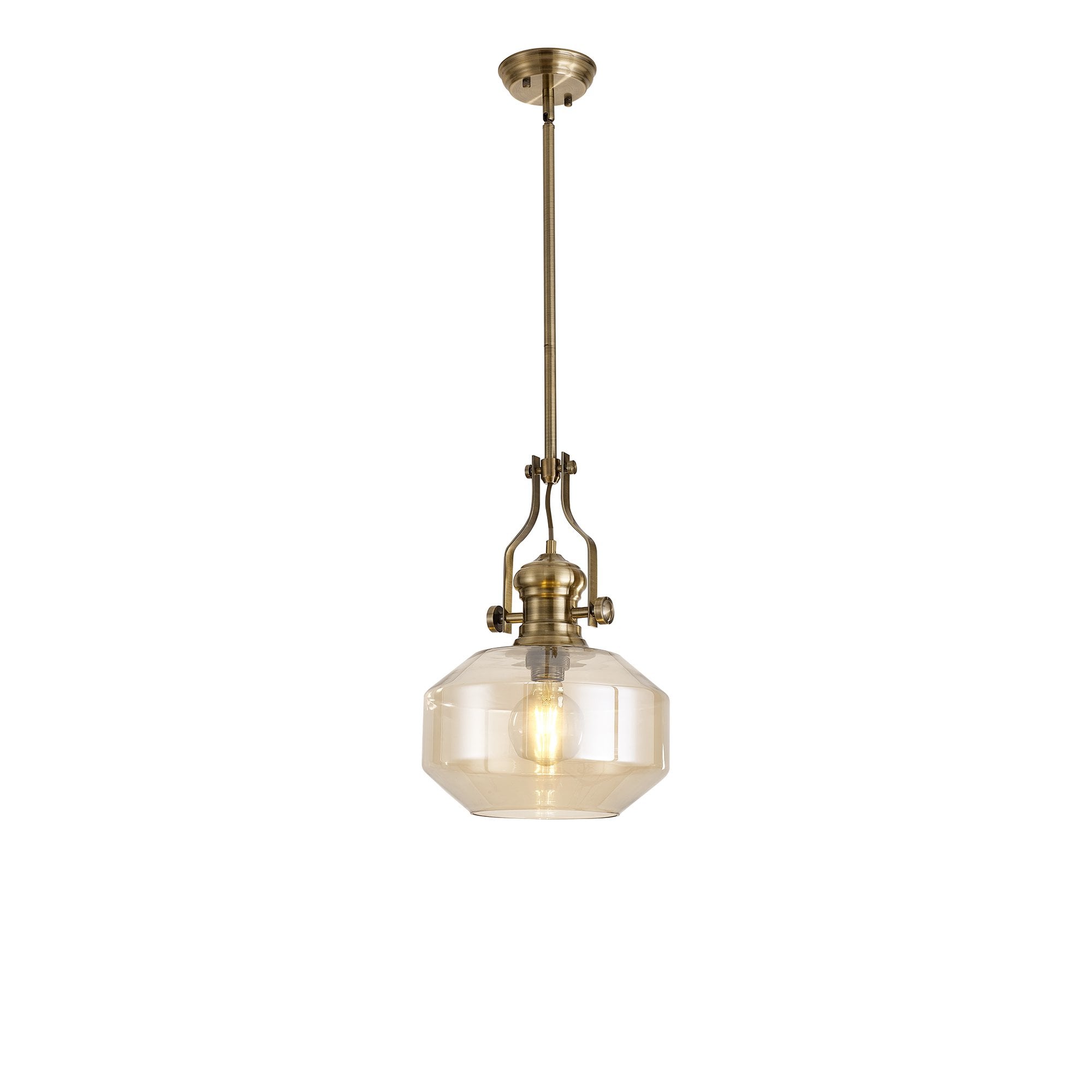 Fabula Epping Single Pendant - Round Champfered Glass Shade - Antique