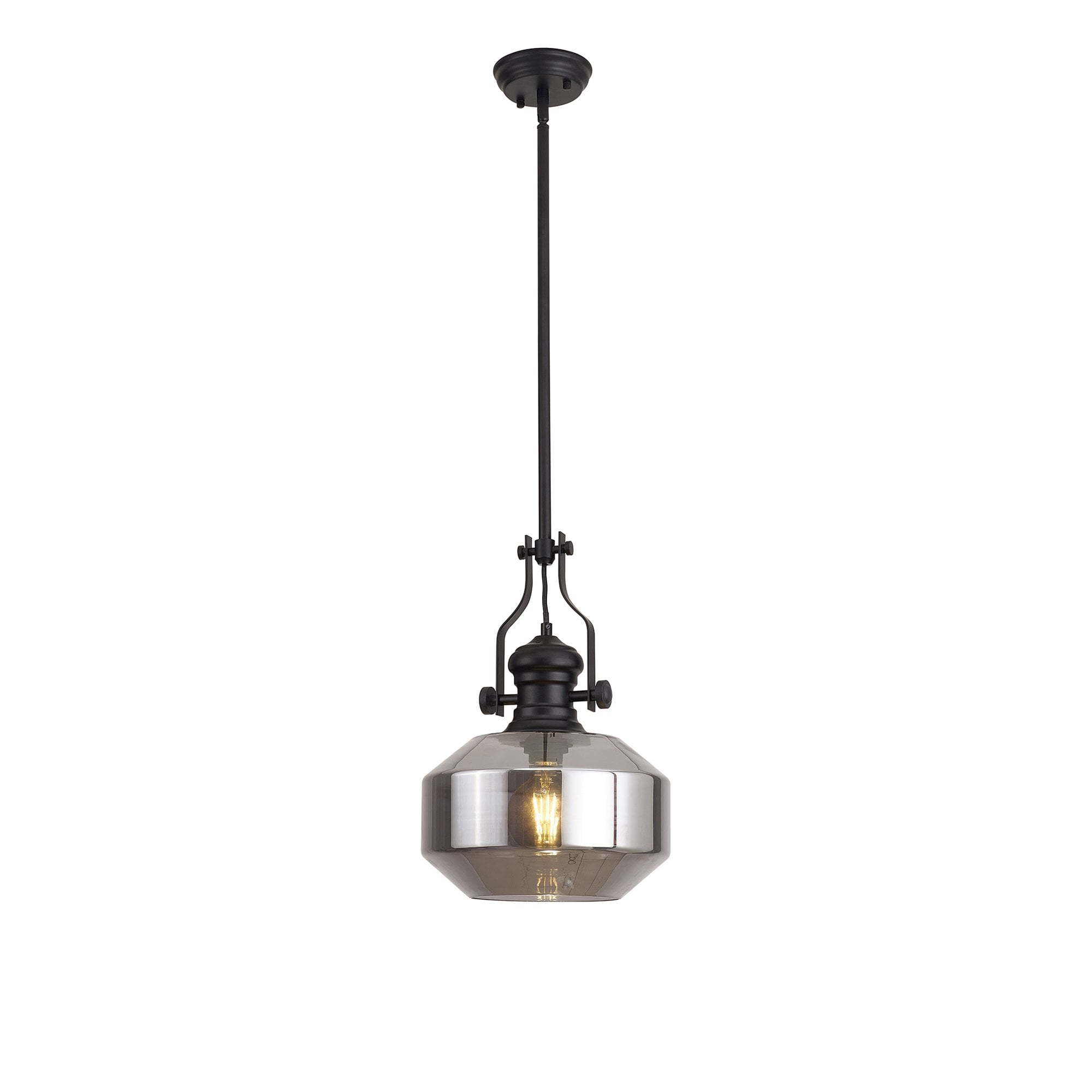 Fabula Epping Single Pendant - Round Champfered Glass Shade - Matt Bla