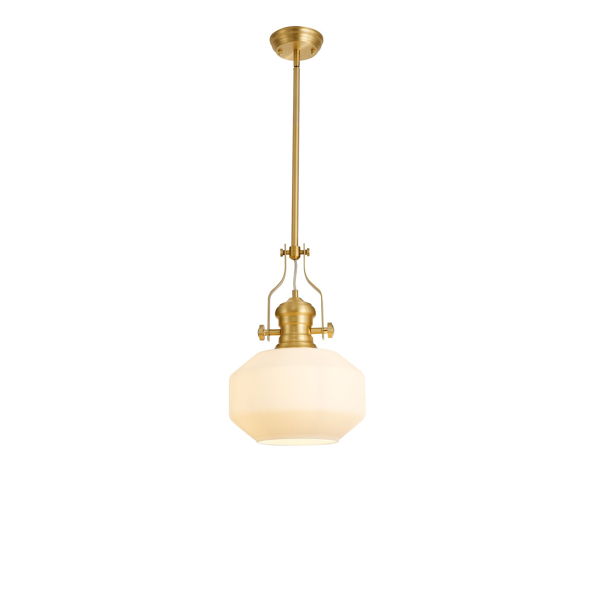 Fabula Epping Single Pendant - Round Champfered Glass Shade - Satin Go
