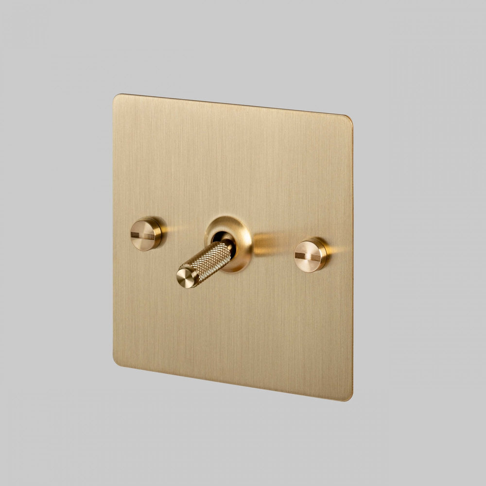 Buster + Punch 1G Toggle Light Switch - Brass Back Plate & Cross Knurl