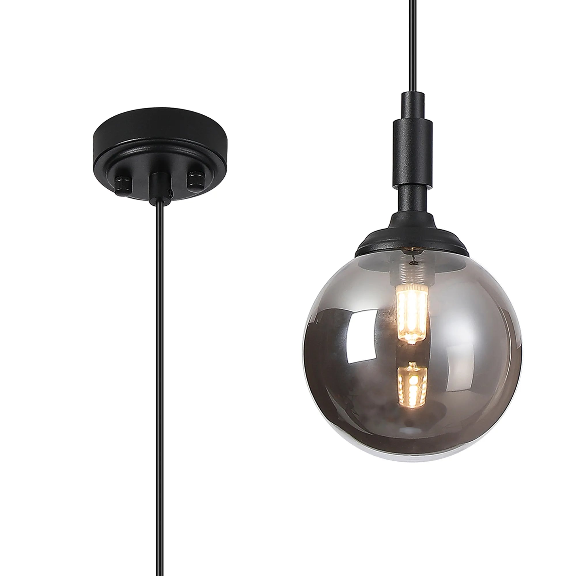 Fabula Dene Pendant 1 Light - IP44 Satin Black & Smoke Smooth Round Gl