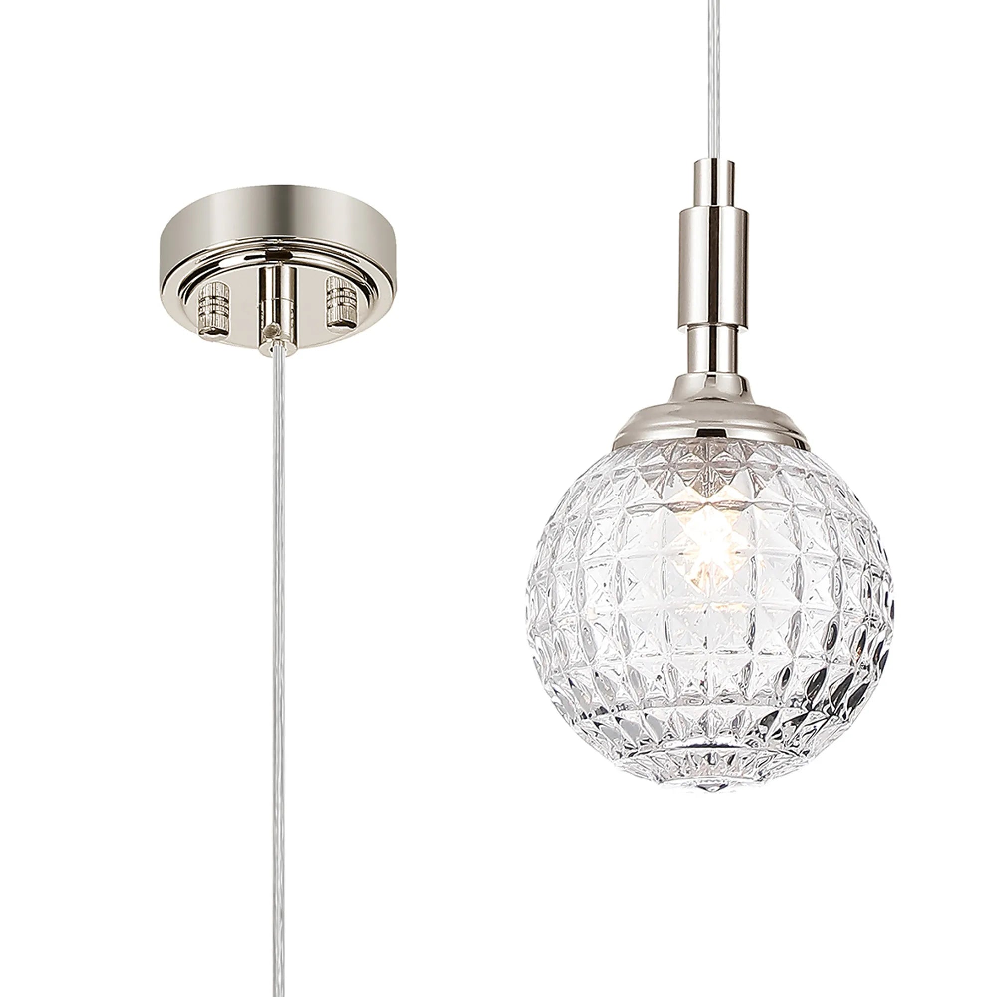 Fabula Dene Pendant 1 Light - IP44 Polished Nickel & Clear Cross Patte