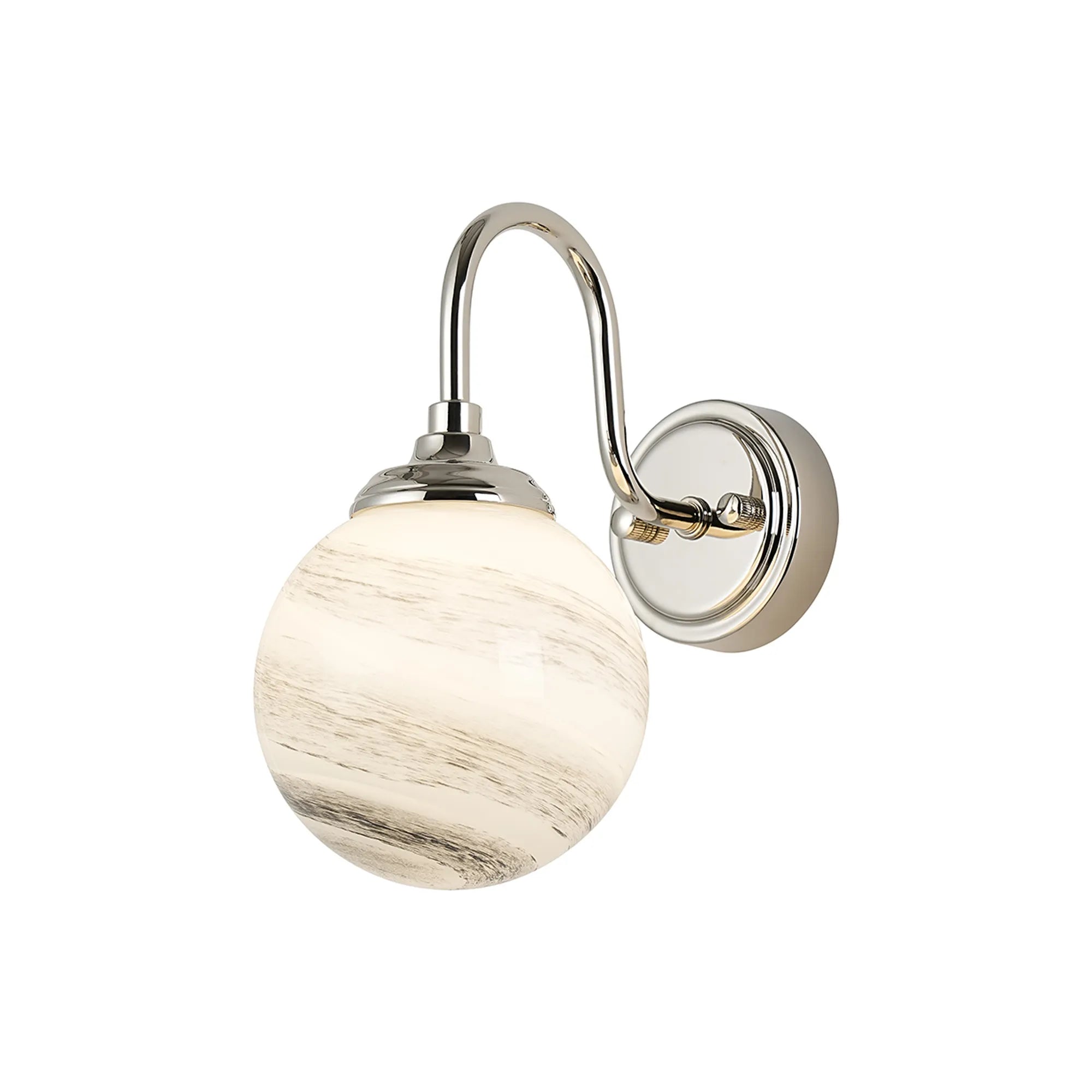 Fabula Dene Curved Arm Wall Light - 1 Light - IP44 Polished Nickel & G