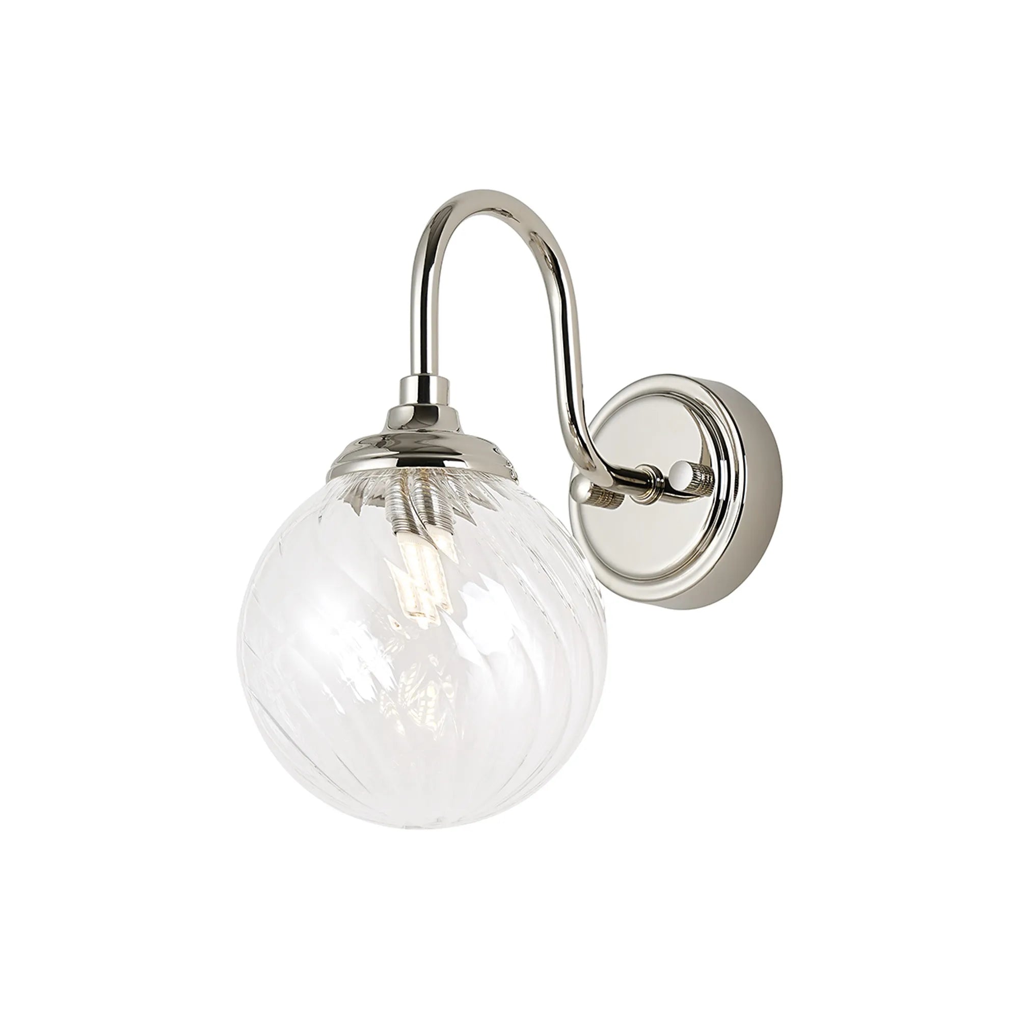 Fabula Dene Curved Arm Wall Light - 1 Light - IP44 Polished Nickel & C